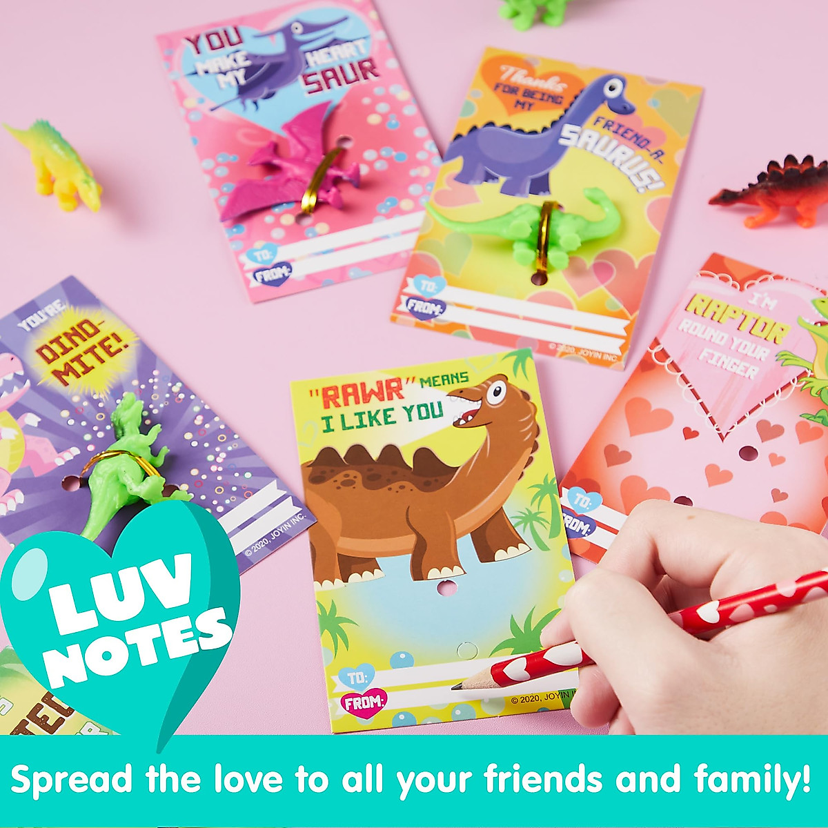 JOYIN 28 Pack Valentines Day Card with Dinosaur Figure Toys for Valentine Kids Party Favor, Classroom Exchange Prizes, Valentine’s Greeting Cards