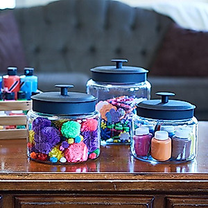 Anchor Hocking Montana Glass Jars with Fresh Seal Lids Canister Set, Black Metal, 3-Piece Set