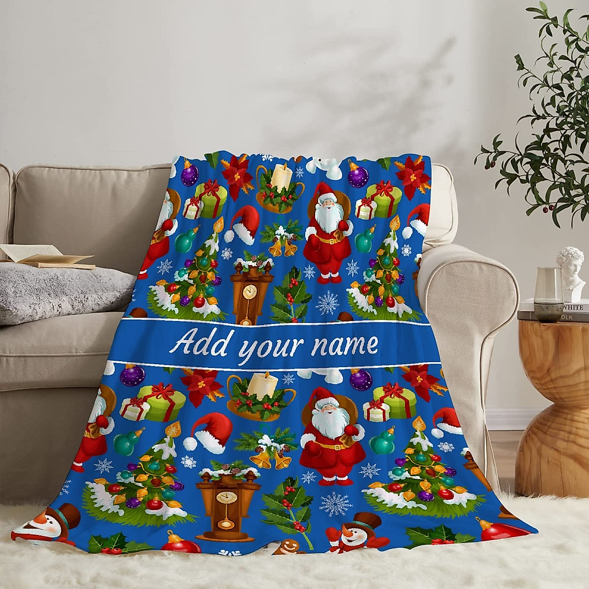Custom Christmas Blanket Personalized Custom Name Christmas Throw Blanket Soft Cozy Flannel Blanket—Medium 60"x50" (Twin) Teen