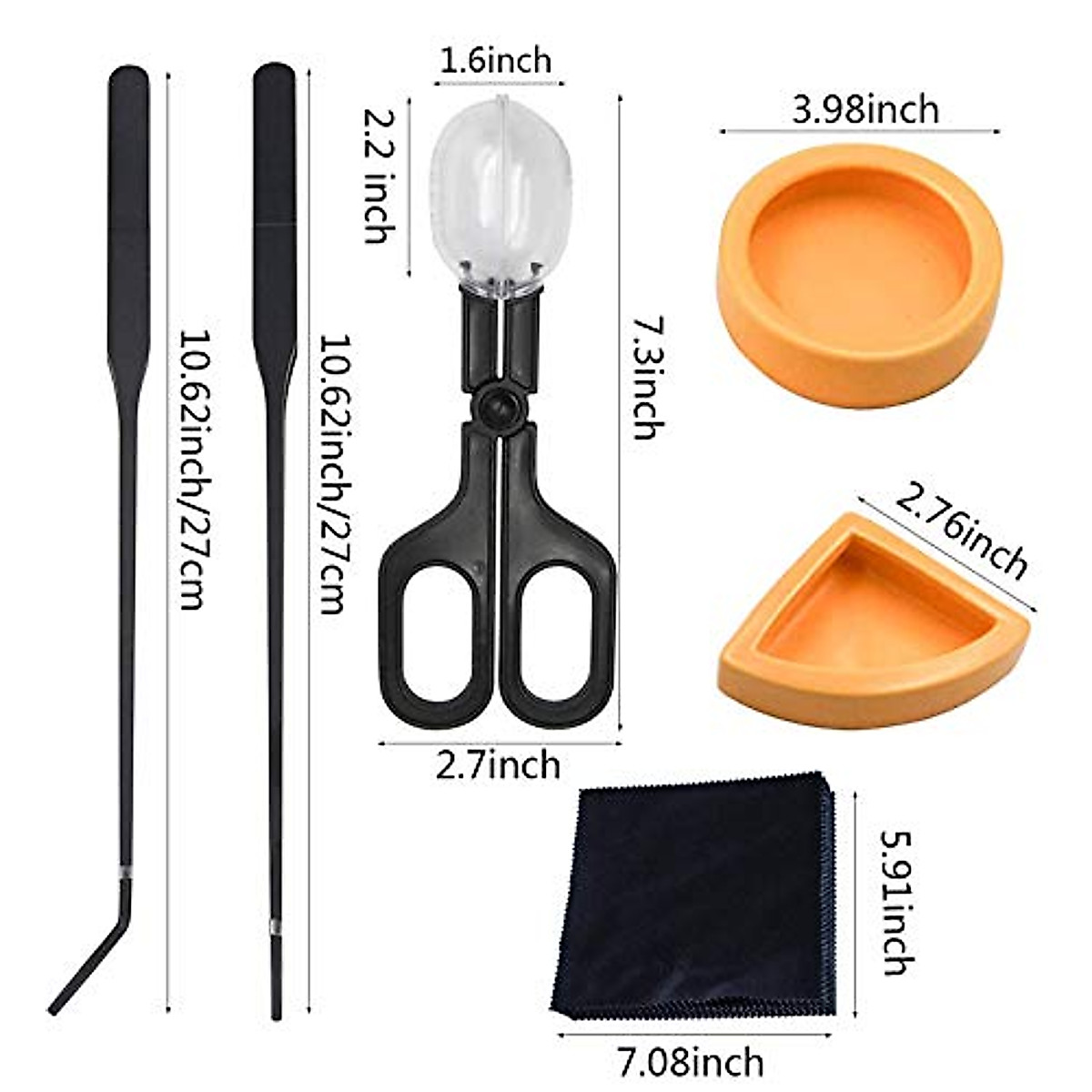 3Pcs Reptile Feeding Tongs Long Tweezers Cricket Clamp Bug Scooper and 2Pcs Reptile Food Bowl Lizard Gecko Food Water Dish Bearded Dragon Feeding Dish, Ceramics Worm Dish