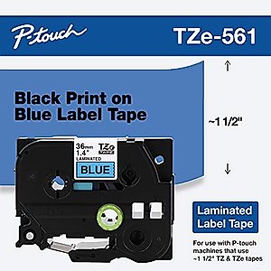 Brother P-Touch TZe-561 Black Print on Blue Label Tape 1.4” (36mm) Wide x 26.2’ (8m) Long, TZE561