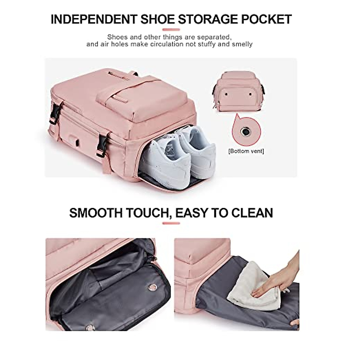 VGCUB Carry on Backpack,Large Travel Backpack for Women Men Airline Approved Gym Backpack Waterproof Business Laptop Daypack,Pink Large