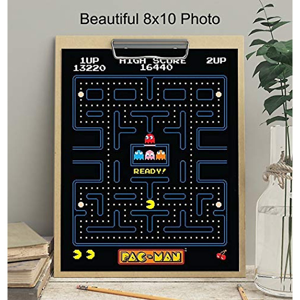 Pacman Arcade Game Poster - 8x10 Pac Man Wall Decor - Cool Unique Gift for Boys, Men, Gamer, Video Game, Arcade Games, Xbox, Nintendo, Gaming Fan - Game Room Decor