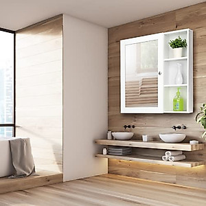 YEMELI Bathroom Cabinet Bathroom Wall Mirror Medicine Cabinet Bathroom Cabinet Wall Mounted Single Mirror Door White 24 x 7.5 x 24 Inch