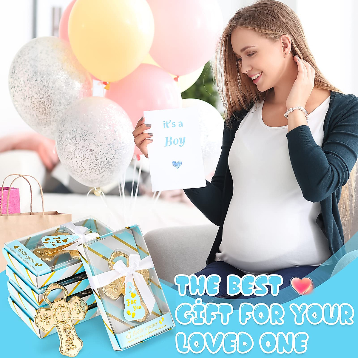 24 Pcs Baby Shower Bottle Openers Favors for Guests Praying Catholic Gender Reveal Decorations Baptism Gold Keychain Souvenir Gifts for Boys Girls Baby Shower Favors(Boy Blue)