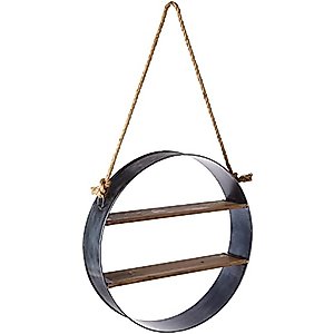 MCS 19 Inch Round Metal Wood Barrel Shelf (45888) Galvanized Steel, 19"