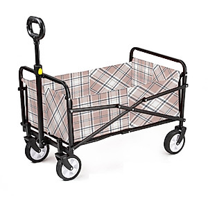 Collapsible Wagon Cart Plaid in Grey Pink White for Spring Autumn Winter Seamless Herringbone Foldable Utility Wagon Large Capacity Garden Cart with Push Bar for Beach Camp Outdoor Shopping