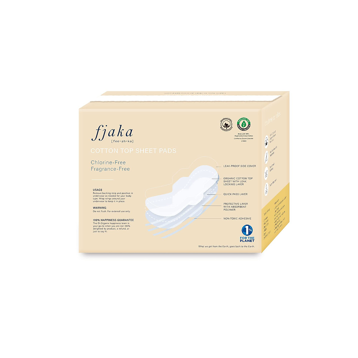 FJAKA USA [fee-ah-ka] Feminine Care Organic Cotton Cover Pads - Ultra Thin Sanitary Napkin Pads Heavy Absorbency, Unscented with Pad Wings for Women