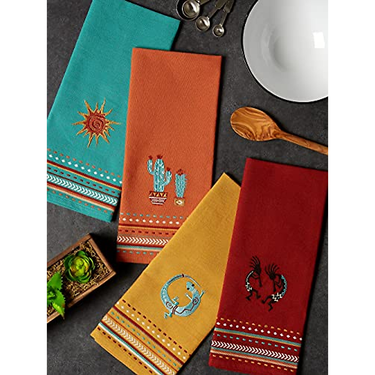 DII Tabletop Collection, Southwest Hacienda Stripe, Dishtowel Set, 18x28, Assorted, 4 Piece