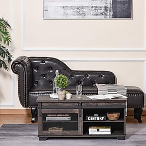 HOMCOM Farmhouse Coffee Table with Storage, Sliding Mesh Barn Door, Industrial Cocktail Table with Adjustable Shelves for Living Room, Dark Brown