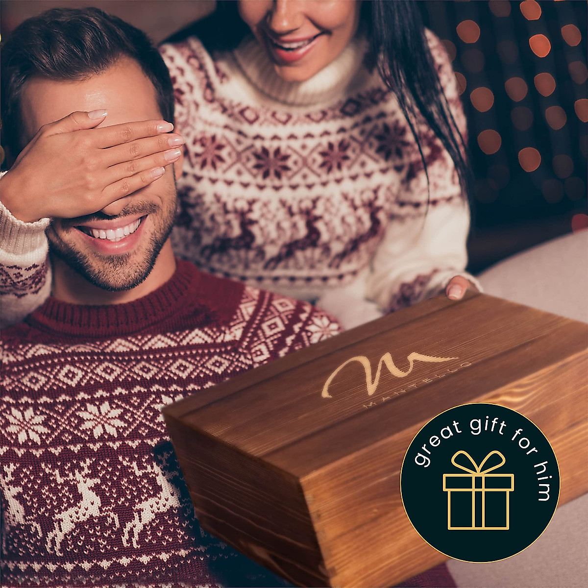 Mantello Whiskey Stones Gift Set for Men - Whiskey Glass Set of 2 with Stainless Steel Whiskey Stones - Whiskey Gifts for Men, Whisky Glasses and Whiskey Stones Rocks