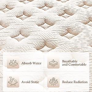 Kescas 12 Inch Memory Foam Hybrid Queen Mattress - Knitted Fabric Cover with Linen - Heavier Coils for Durable Support - Pocket Innersprings for Motion Isolation - Pressure Relieving - Medium Firm