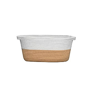 YUKIMOCOO Dog Toy Basket White Brown Cotton Rope Basket Shallow Cute Pet Toy Storage Bin Home Storage Woven Basket for Living Room Clothes Towel Blanket Item Storage Basket