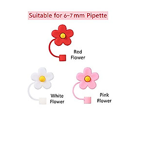 Beyonday Cute Silicone Straw Plug, Reusable Cartoon Pattern Plugs Cover, Drinking Dust Cap, Splash Proof Straw Tips, Cup Straw Accessories (White Flowers)