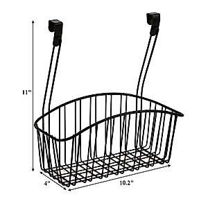 Okllen 2 Pack Over Cabinet Storage Basket, Metal Grid Kitchen Organizer Hang Over Cabinet Door, Bathroom Steel Wire Sink Organizer Holder for Shampoo, Body Wash, Cookbook, Cleaning Supplies, Black