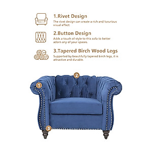 QHITTY 2 Piece Living Room Set, Sectional Chesterfield Sofa Chair Contemporary Upholstered Velvet Loveseat Couch Sets for Living Room, Bedroom, Office