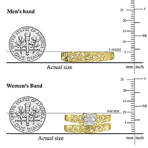 Dazzlingrock Collection 0.28 Carat Round White Diamond 9 Stone Engagement Trio Ring Set in 14K Solid Yellow Gold, W-7 and M-9.5