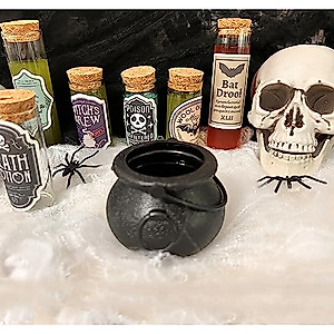 65Pcs Halloween Potion Bottles Set for Halloween Party - 12Pcs Mini Potion Vials, 50Pcs Halloween Stickers, 3Pcs Witch Cauldron - Witch Brew Halloween Party Favor, Halloween Home Kitchen Decoration