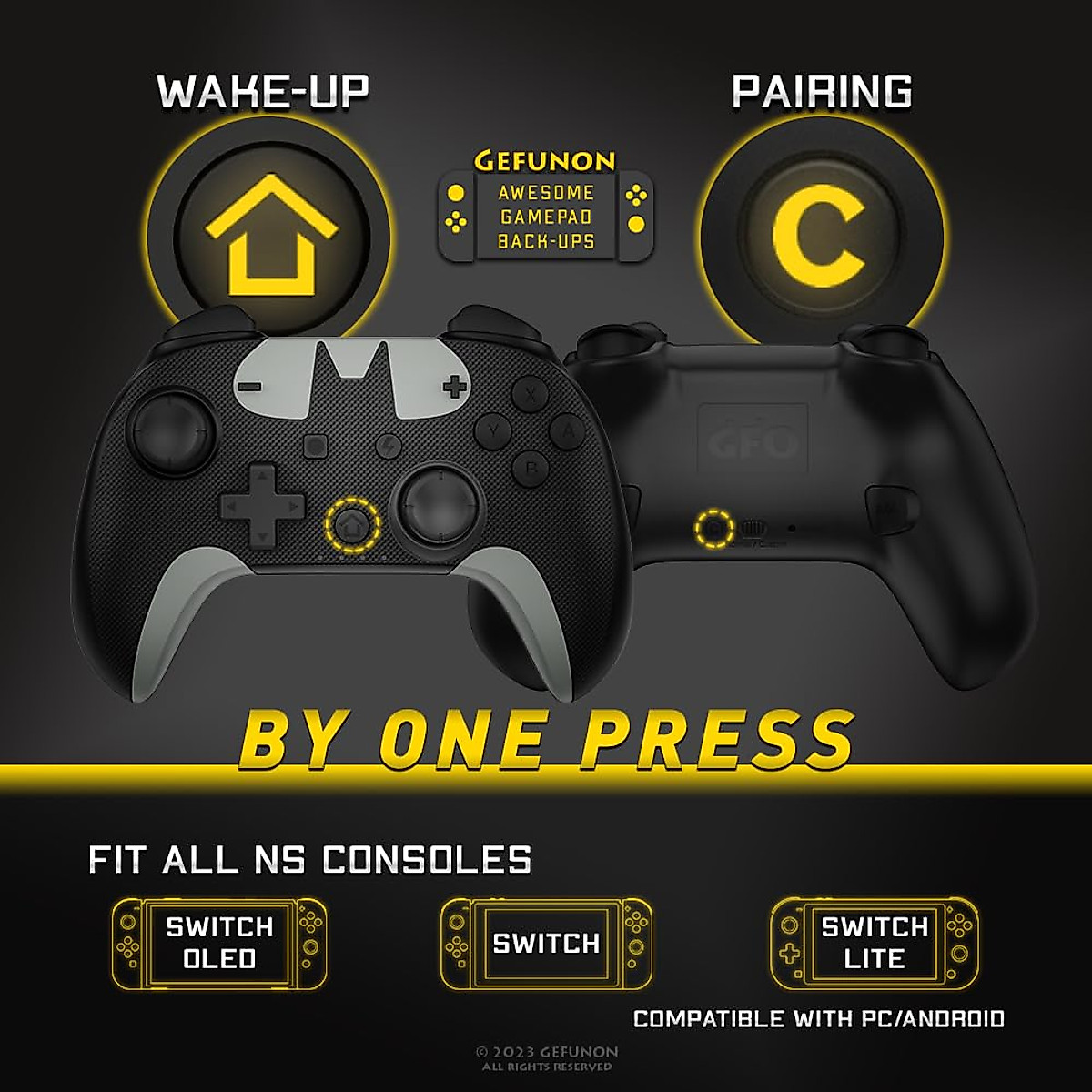 Wireless Controller Compatible with Nintendo Switch/Lite/OLED, Dark Knight Edition Remote Game Control with Turbo, Motion Control, HD Rumble - Black/Grey