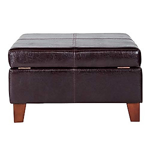 Homepop Home Decor |K2380-E155 | Luxury Large Faux Leather Square Storage Ottoman | Ottoman with Storage for Living Room & Bedroom, Distressed Brown