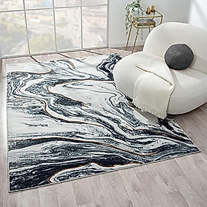 LUXE WEAVERS Francesca Collection 2180 Blue 5x7 Marble Abstract Area Rug
