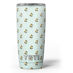 Design Skinz The Micro Daisy and Mint Polka Dot Pattern - Skin Decal Vinyl Wrap Kit Compatible with The Yeti Rambler Cooler Tumbler Cups