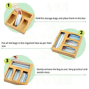 Bamboo Ziplock Bag Storage Organizer for Kitchen Drawer, Food Storage Bag Organizer Holders, Baggie Organizer | Ziplock Bag Organizer | Gallon, Quart, Snack, Sandwich and Slider Bag Dispenser