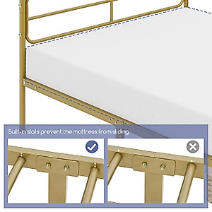 Yaheetech Queen Bed Frame Metal Platform Bed with Geometric Patterned Headboard, Mattress Foundation with Under Bed Storage/Sturdy Slat Support, No Box Spring Needed, Antique Gold