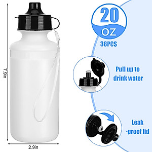 Zubebe 36 Pcs Sports Water Bottles Bulk Bpa-free 20 oz Squeeze Plastic Water Bottle with Nylon Strap Blank DIY Sport Cups for School Team Party Favor Gift Outdoor Football Sport(White)