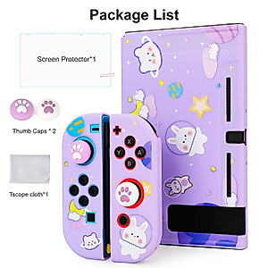 Tscope Cute Protective Cover for Nintendo Switch, Dockable Soft Shell Shockproof Case Joy Con Skin with Space Bunny Pattern, & Thumb Caps, Anti-Scratch
