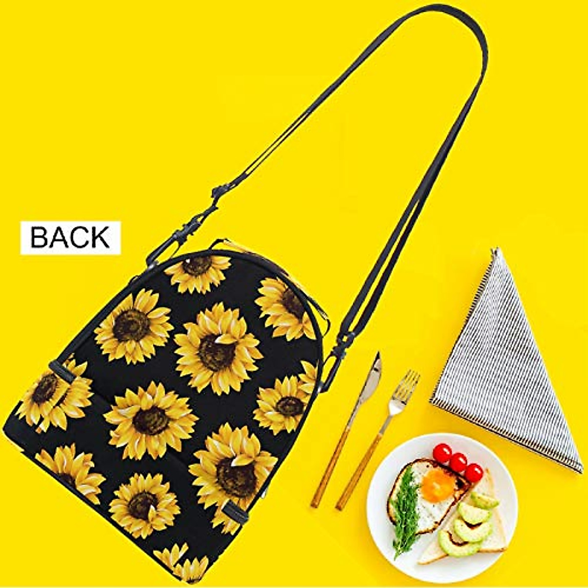 Naanle Professional Lunch Box Double Deck Tote Classic Sunflower Outdoor Picnic Cooler Bag Insulated Lunch Bag with adjustable shoulder strap for Women, Men