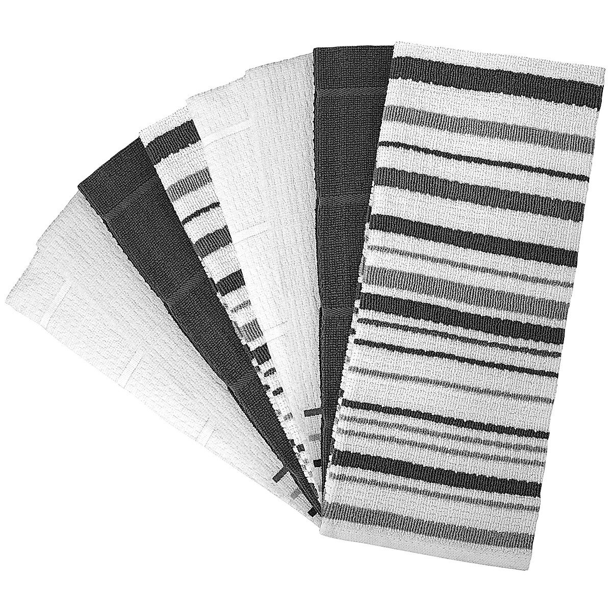 Pack of 8 Premium Kitchen Towels Set - Striped Waffle Yarn Dyed Kitchen Hand Towels - Large, 420 GSM, Ultra Absorbent - Dish Towels for Drying Dishes - Cotton Tea Towels - Kitchen Hand Towels - Grey