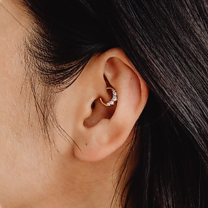 COCHARM 16G Gold Helix Daith Earrings for Women Heart Clear CZ Helix Daith Hoop Earrings 8mm