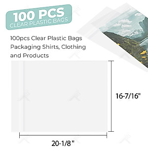 Golden State Art, Pack of 100, Acid-Free 16 3/8x 20 1/8 inches Crystal Clear Sleeves Storage Bags for 16x20 Photo Framing Mats Mattes