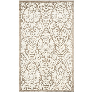SAFAVIEH Amherst Collection Accent Rug - 3' x 5', Wheat & Beige, Floral Damask Design, Non-Shedding & Easy Care, Ideal for High Traffic Areas in Entryway, Living Room, Bedroom (AMT427S)