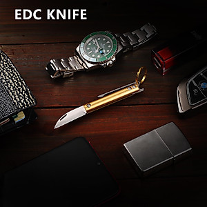 Coowolf Mini Keychain Knife Brass Folding Pocket Knife Daily Box Cutter EDC Knife, Creative Gift Keychain Accessories for Men&Women