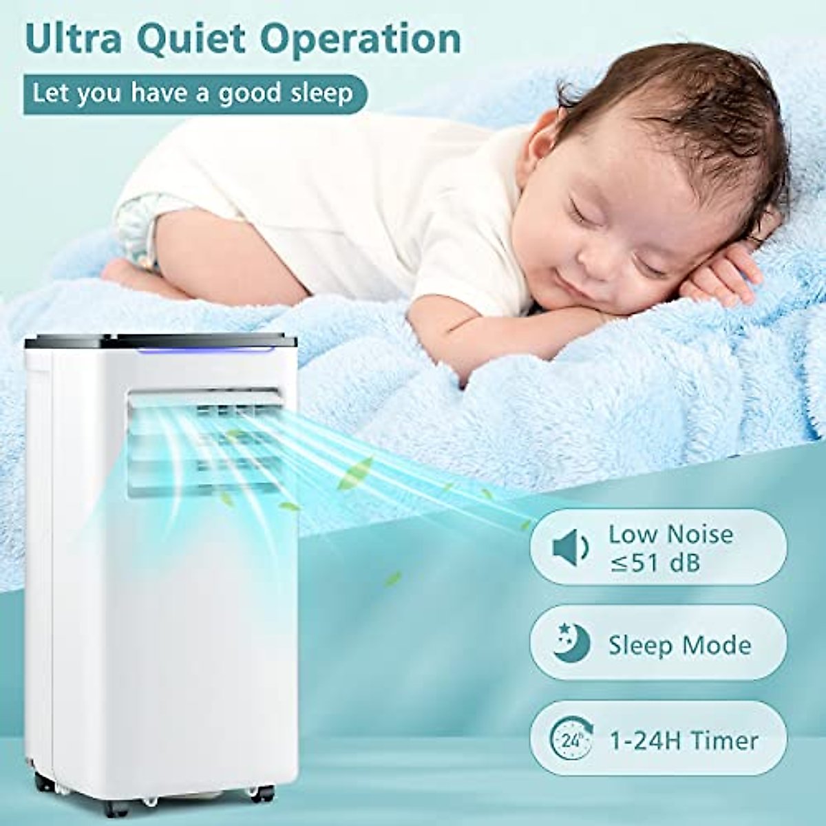 PETSITE 10000 BTU Portable Air Conditioner, 3 in 1 AC Cooling Unit with Remote Control, Dehumidifier, Window Kit Included, Stand up AC for Home, Apartment, Cools Rooms up to 350 Sq.Ft