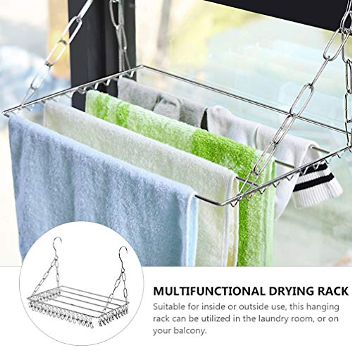 Cabilock Metal Coat Hanger Socks Drying Rack 36 Clips Stainless Steel Clothing Laundry Drying Hanger Underwear Bras Clip Drying Holder Balcony Clothes Hanger Organizer Dish Drying Rack Collapsible