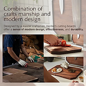Heriter I Solid Walnut Octagonal Wood Cutting & Serving Board with Stainless Steel Stand/Frame I Modern kitchen I Clean up kitchen I wood cutting boards x 1, Magnetic Stainless Steel Stand x 1