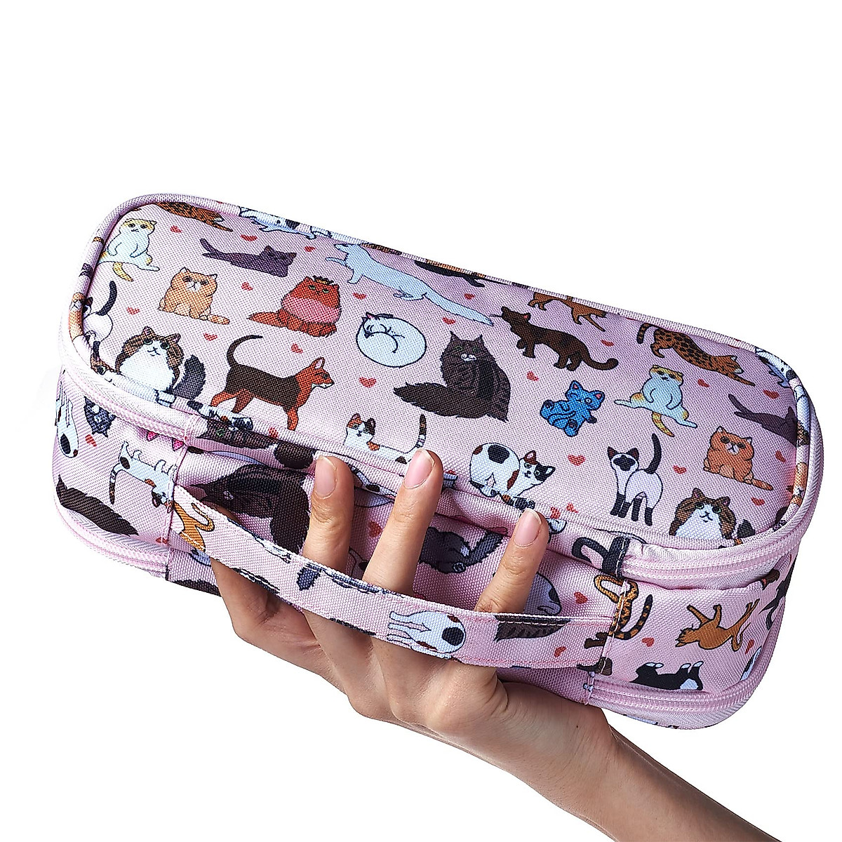 LParkin Cute Cat Pencil Case Super Large Capacity 3 Compartments Canvas Pencil Box Kawaii Makeup Bag Cat Gifts for Boys Girls