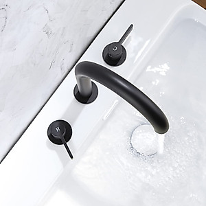 POP SANITARYWARE Matte Black Bathroom Faucet 8 Inches Widespread Bathroom Faucet 3 Hole Bathroom Faucet 2 Handle Bathroom Sink Faucet Brass with Supply Hoses