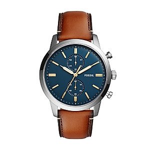 Fossil Men's Townsman Quartz Stainless Steel and Leather Chronograph Watch, Color: Silver, Luggage (Model: FS5279)