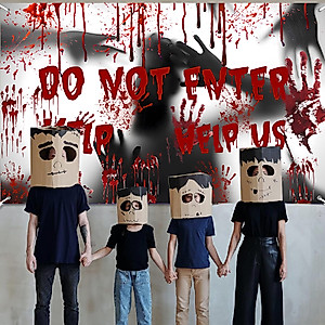 WETEL Halloween Scary Backdrop Banner Large 72"x44" Bloody Banner Decorations No One Leaves for Halloween Party Supplies Bedroom Home Indoor Outdoor Outside Decor