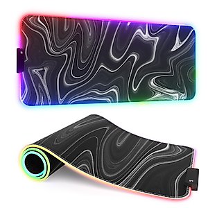 ITNRSIIET RGB Gaming Mouse Pad, Full Desk XL Extended Large Gaming Mousepad, 12 Lighting Modes, 30% Thicker, Big LED Desk Mat for Keyboard Computer Men Gamers, 32" x 12", Abstract Black and White