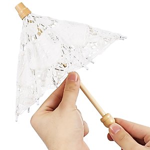 Mini Lace Parasol Umbrella - Tiny White Vintage Wedding Bridal Umbrella for Photo Props Wedding Table Decoration Wedding Guest Small Parasol, 15x26cm