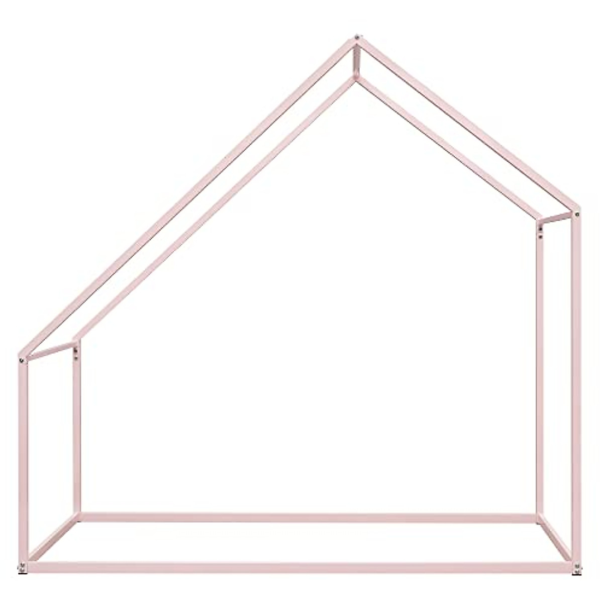 Prohon Montessori Bed for Girls & Boys, Twin Size Toddler Floor Bed Metal Bed Frame, Floor Beds Twin with Fence Rails & Roof Design, No Box Spring Needed, Pink