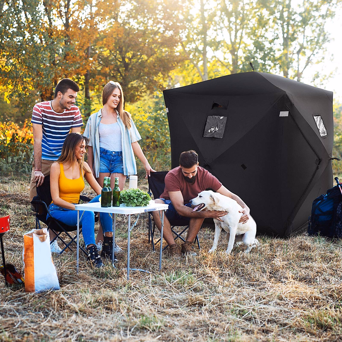 Gymax Ice Shelter, Pop-up Waterproof Fishing Tent 2-Person Portable Ice Tent with Detachable Windows, Zippered Door & Carry Bag