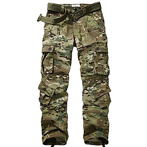 AKARMY Men's Lightweight Hiking Pants, Outdoor Quick Dry Ripstop Cargo Pants, Multi-Pocket Camo Casual Work Pants HY3355 CP Camo 36