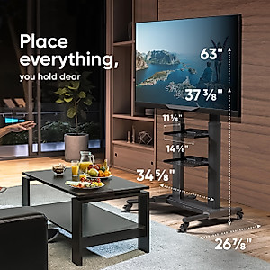 ONKRON Mobile TV Stand with Wheels Rolling TV Stand for 40-80 Inch LED LCD Flat or Curved Screen TVs up to 122 lbs - Height Adjustable TV Cart with Shelves - Portable TV Stand (TS2771) Black