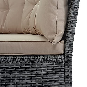 ERYE 6 Pieces Patio Conversation Furniture Sets Outdoor PE Rattan Wicker Sofa & Dining Table Group, 6Pcs All Weather Garden Seating Sectional with Rectangular Table, Armchairs, Loveseats and Corner